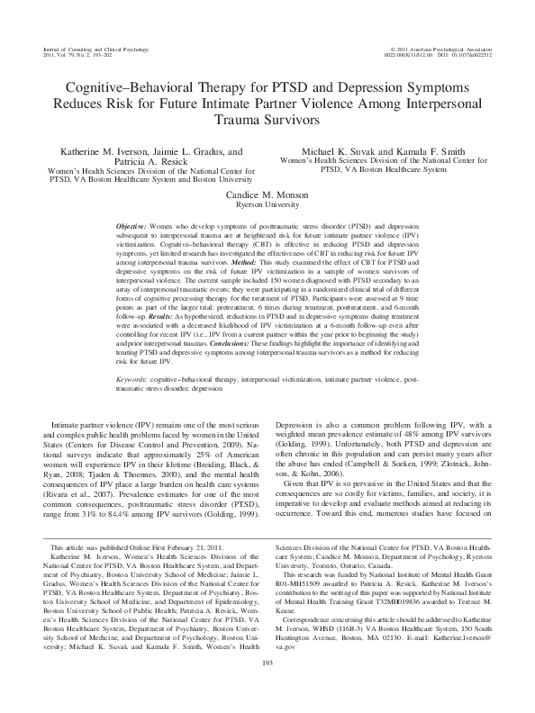 (PDF) Cognitive–behavioral therapy for PTSD and depression symptoms ...