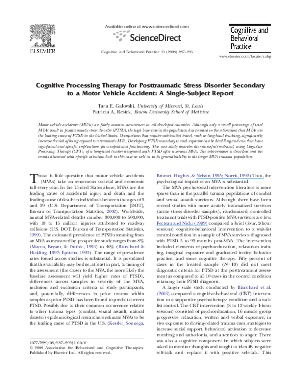 (PDF) Cognitive Processing Therapy for Posttraumatic Stress Disorder ...