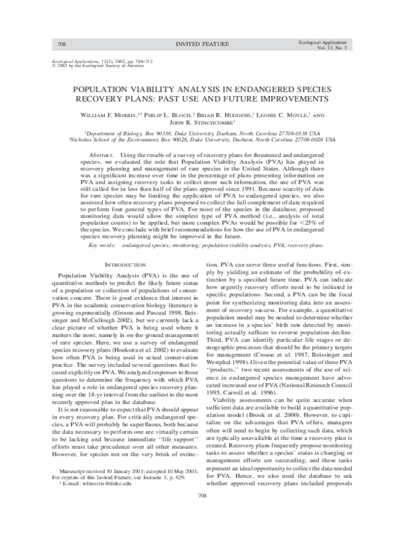 (PDF) Population Viability Analysis in Endangered Species Recovery ...