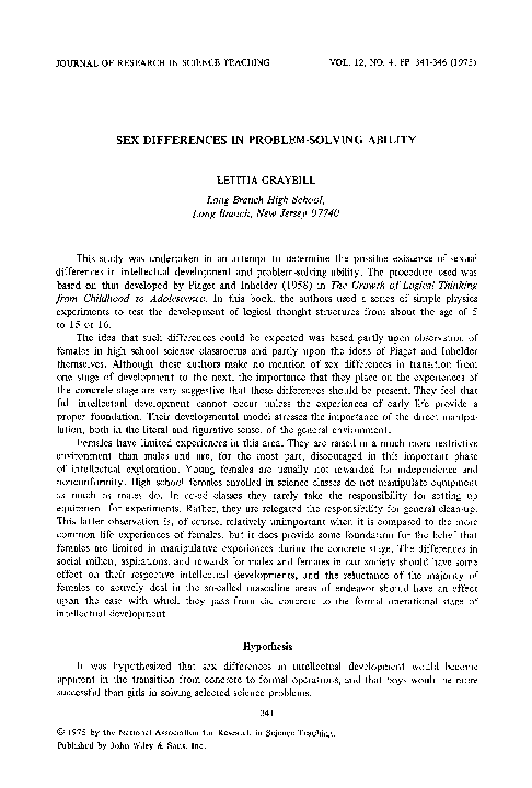Pdf Sex Differences In Problem Solving Ability
