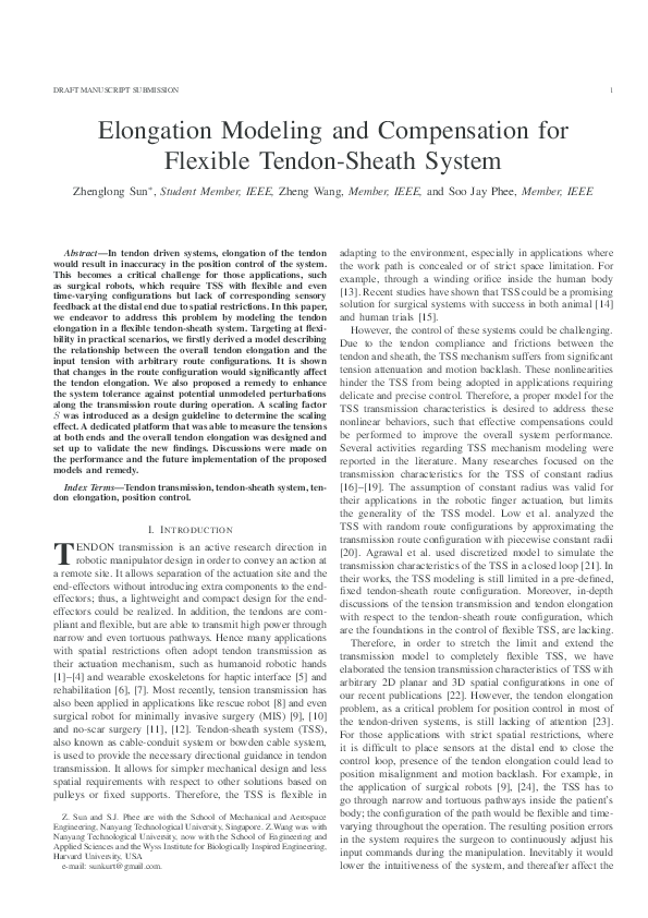 (PDF) Elongation Modeling and Compensation for the Flexible Tendon--Sheath System