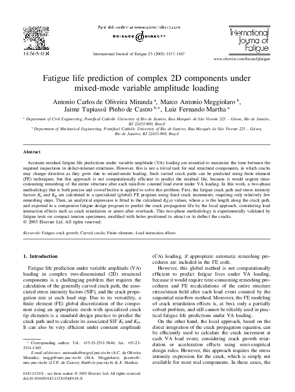 (PDF) Fatigue life prediction of complex 2D components under mixed-mode variable amplitude loading