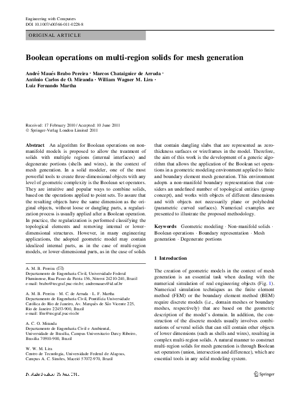 Pdf Boolean Operations On Multi Region Solids For Mesh Generation