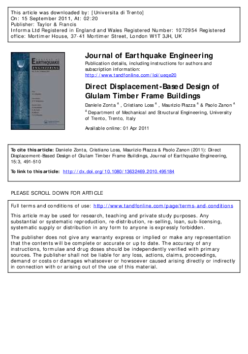 (PDF) Direct Displacement-Based Design of Glulam Timber Frame Buildings