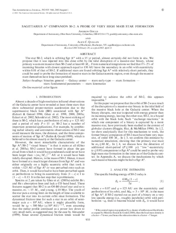(PDF) Sagittarius A* Companion S0‐2: A Probe of Very High Mass Star ...