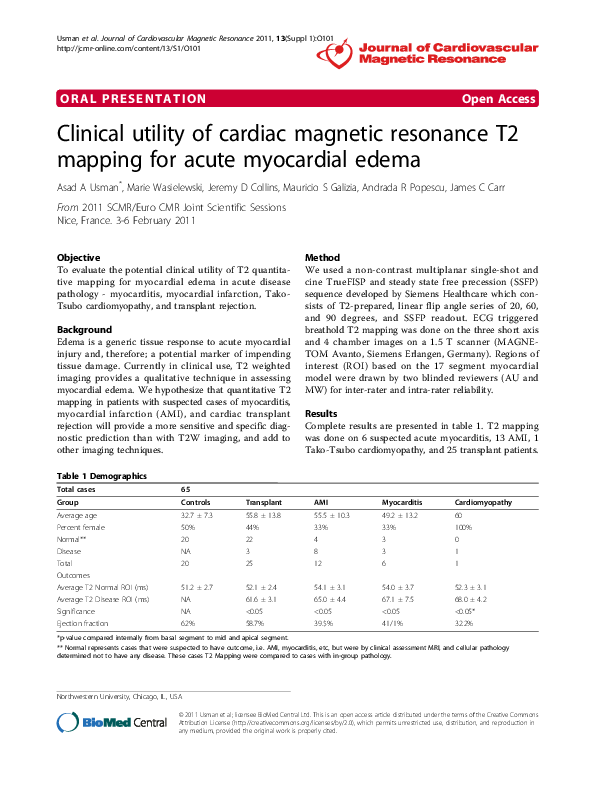 (PDF) Clinical utility of cardiac magnetic resonance T2 mapping for ...