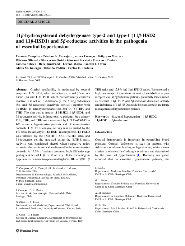 (PDF) 11β-hydroxysteroid dehydrogenase type-2 and type-1 (11β-HSD2 and ...
