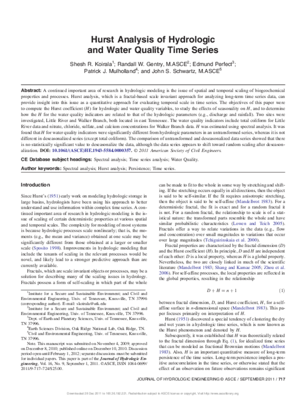 (PDF) Hurst Analysis of Hydrologic and Water Quality Time Series
