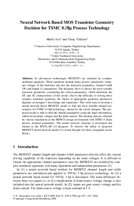 (PDF) Neural network based MOS transistor geometry decision for TSMC 0.18μ process technology