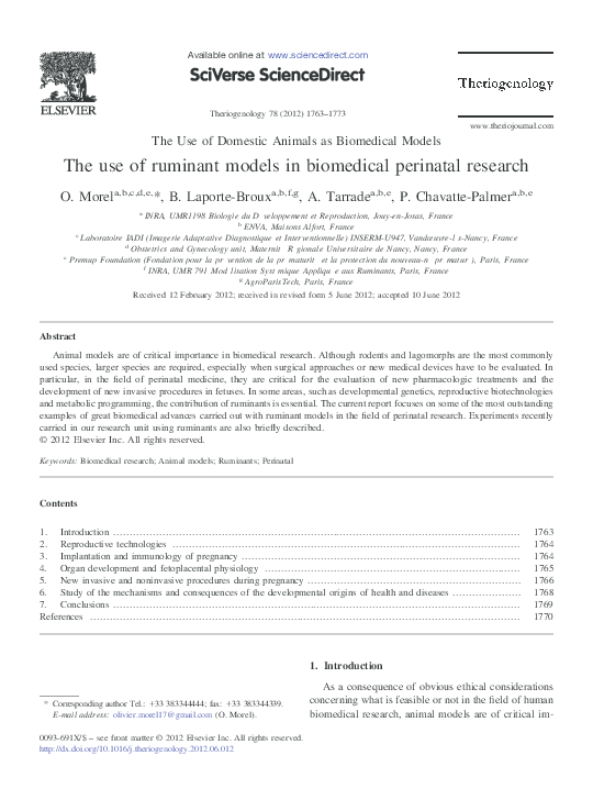 (PDF) The use of ruminant models in biomedical perinatal research
