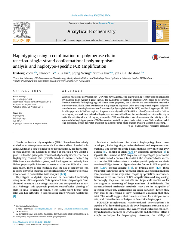 (PDF) Haplotyping using a combination of polymerase chain reaction–single-strand conformational ...