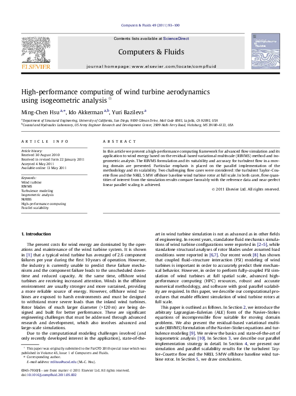 Pdf High Performance Computing Of Wind Turbine Aerodynamics Using