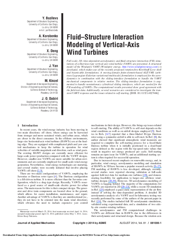 (PDF) Fluid–Structure Interaction Modeling of Vertical-Axis Wind Turbines