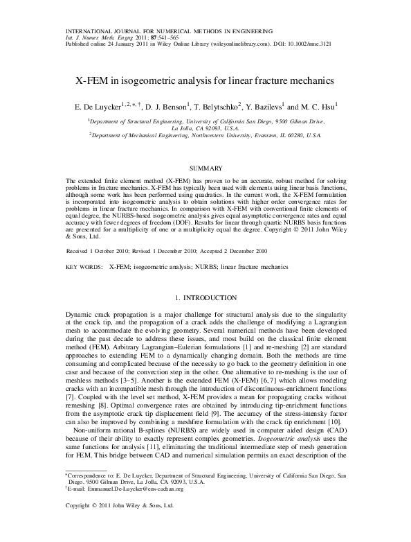 (PDF) X-FEM in isogeometric analysis for linear fracture mechanics