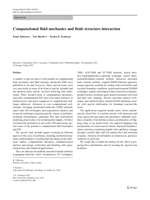 (PDF) Computational fluid mechanics and fluid–structure interaction