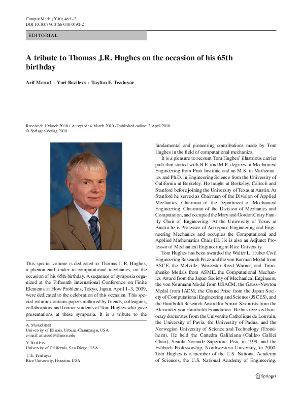 (PDF) Tribute to Thomas J.R. Hughes at 65