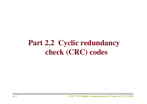 (PDF) Part 2.2 Cyclic redundancy check (CRC) codes