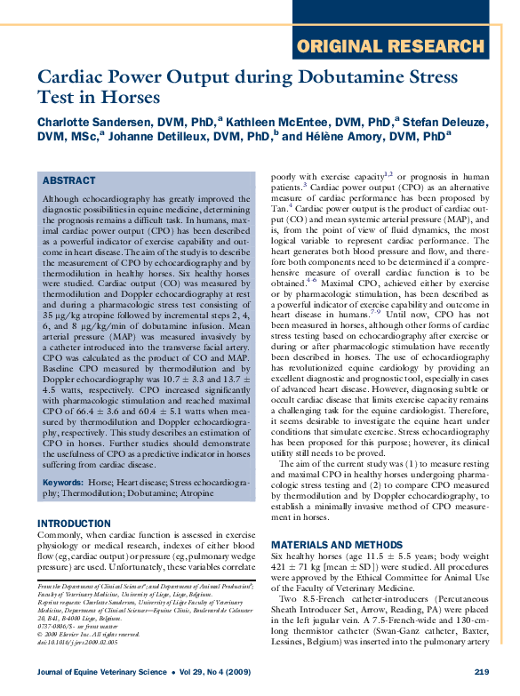 (PDF) Cardiac Power Output during Dobutamine Stress Test in Horses