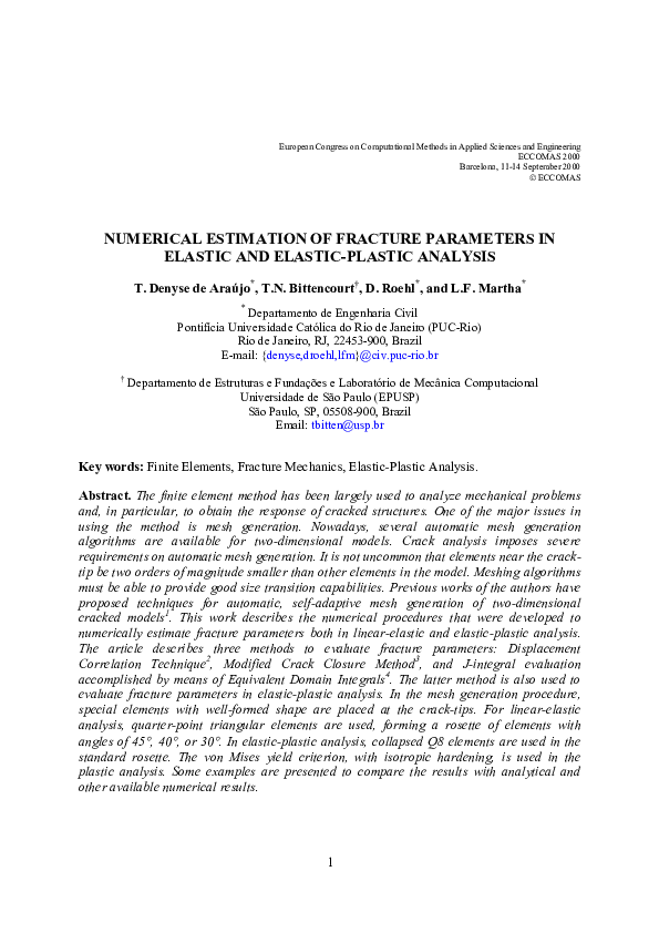 Pdf Numerical Estimation Of Fracture Parameters In Elastic And