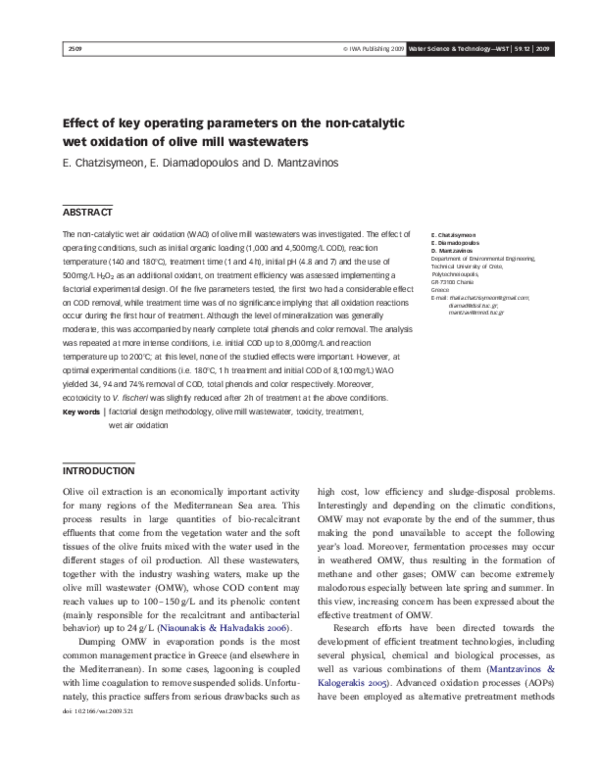 (PDF) Effect of key operating parameters on the non-catalytic wet ...
