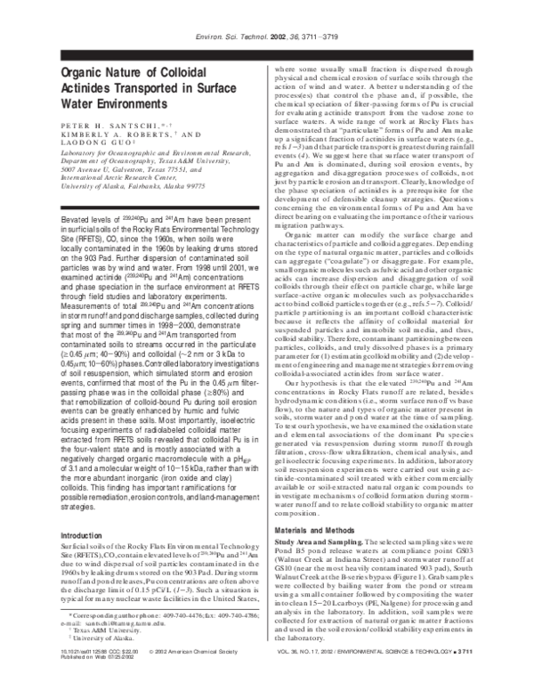 (PDF) Organic Nature of Colloidal Actinides Transported in Surface ...
