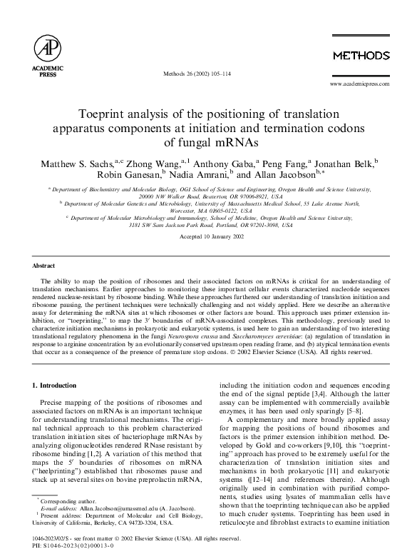 (PDF) Toeprint analysis of the positioning of translation apparatus ...