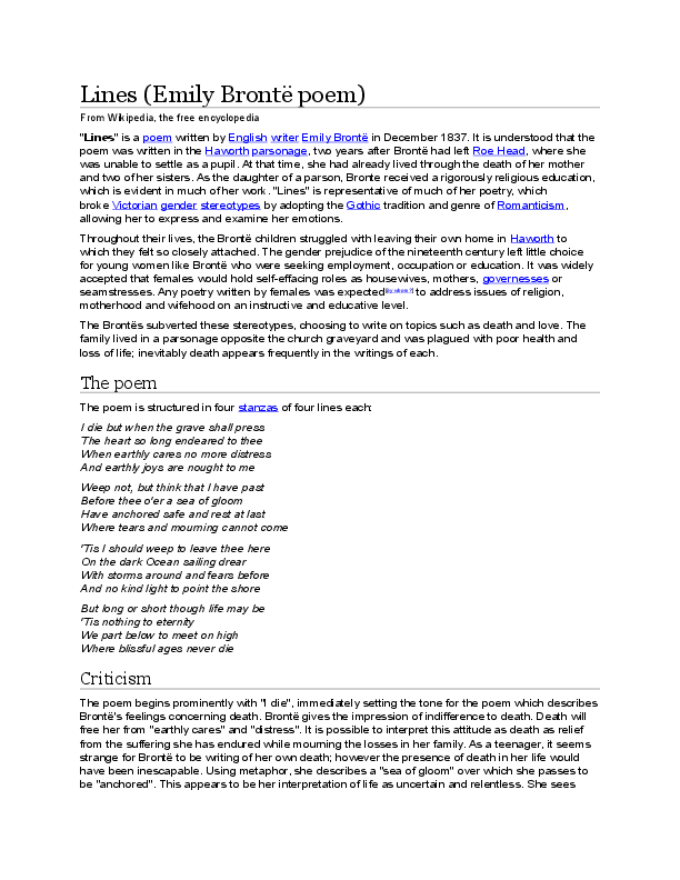 (DOC) Lines (Emily Brontë poem