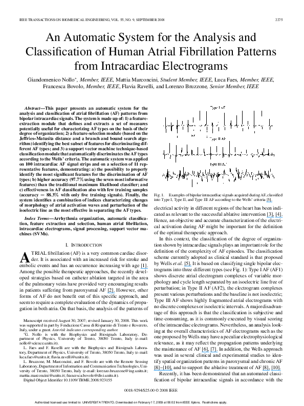 Pdf Automatic Detection Of Atrial Fibrillation Using The Coefficient