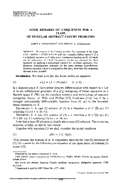 (PDF) Some remarks on uniqueness for a class of singular abstract Cauchy problems