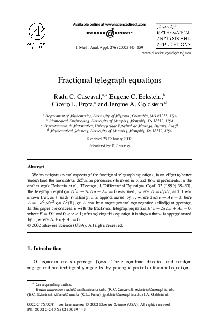 Pdf Fractional Telegraph Equations