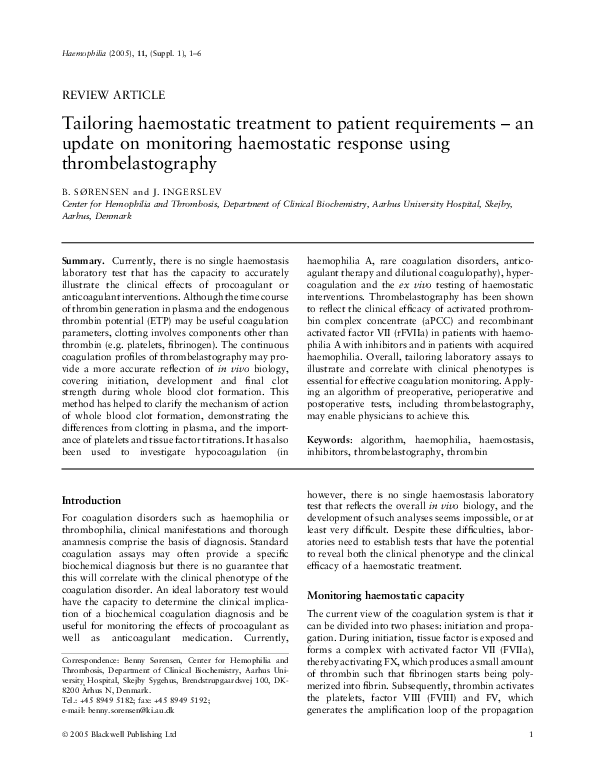 (PDF) Tailoring haemostatic treatment to patient requirements - an ...