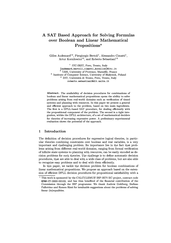 (PDF) An Incremental and Layered Procedure for the Satisfiability of Linear Arithmetic Logic