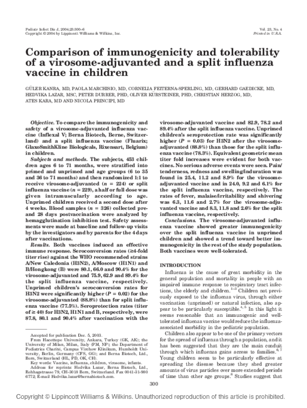 (PDF) Comparison of immunogenicity and tolerability of a virosome ...