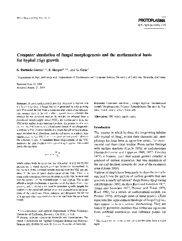 (PDF) Computer simulation of fungal morphogenesis and the mathematical basis for hyphal (tip) growth