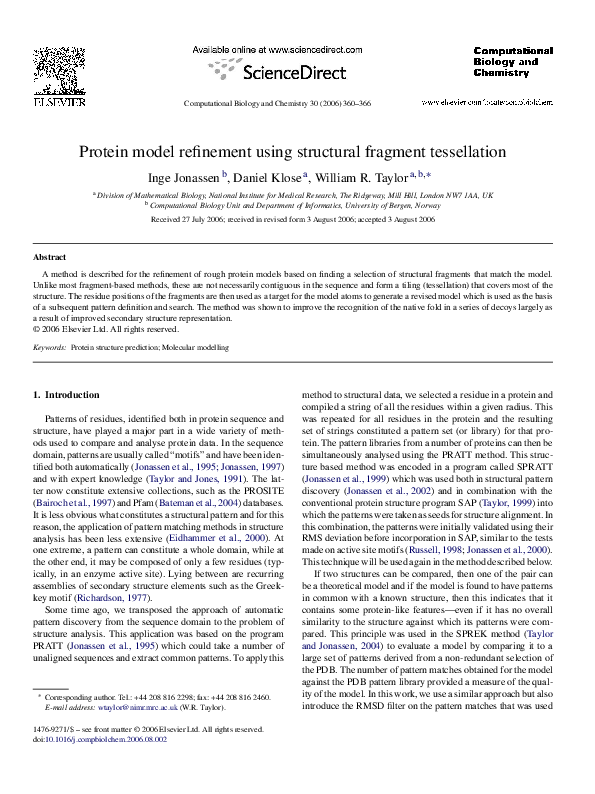 (PDF) Protein model refinement using structural fragment tessellation