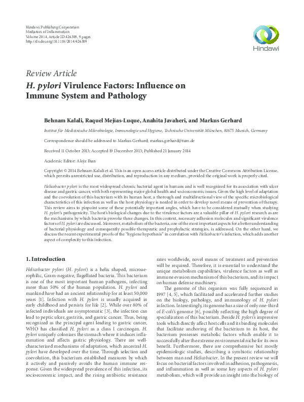 (PDF) H. pylori Virulence Factors: Influence on Immune System and Pathology