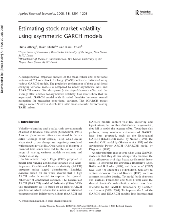 (PDF) Estimating stock market volatility using asymmetric GARCH models
