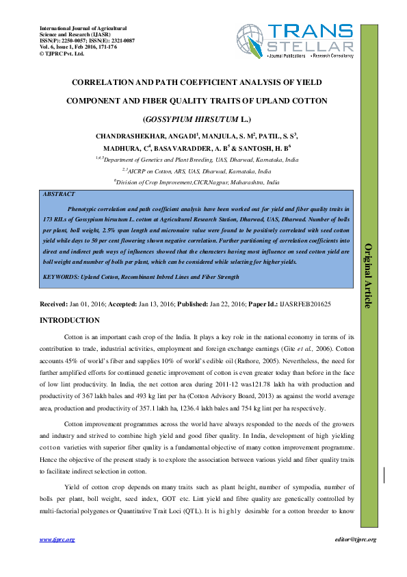 Correlation And Path Coefficient Analysis Of Yield Component And Fiber