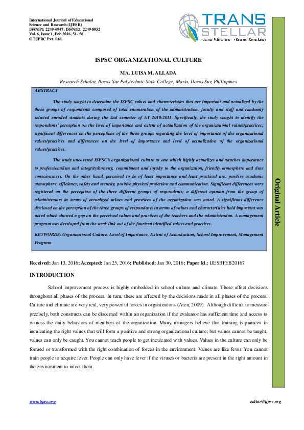 ISPSC ORGANIZATIONAL CULTURE