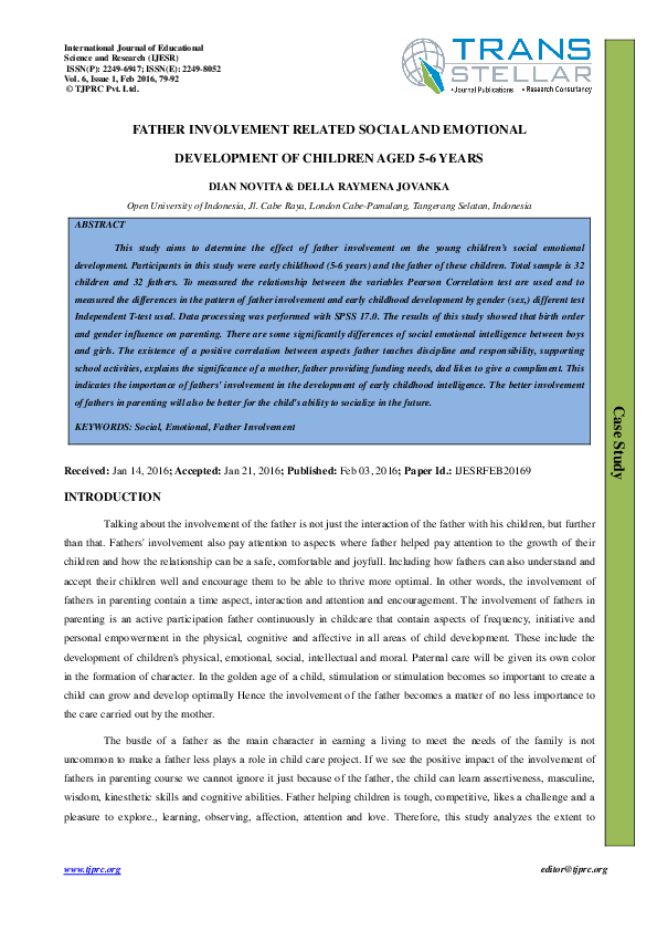 FATHER INVOLVEMENT RELATED SOCIAL AND EMOTIONAL DEVELOPMENT OF CHILDREN ...