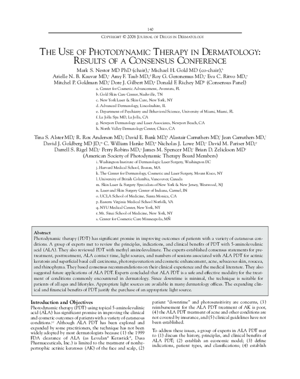 Pdf The Use Of Photodynamic Therapy In Dermatology Results Of A