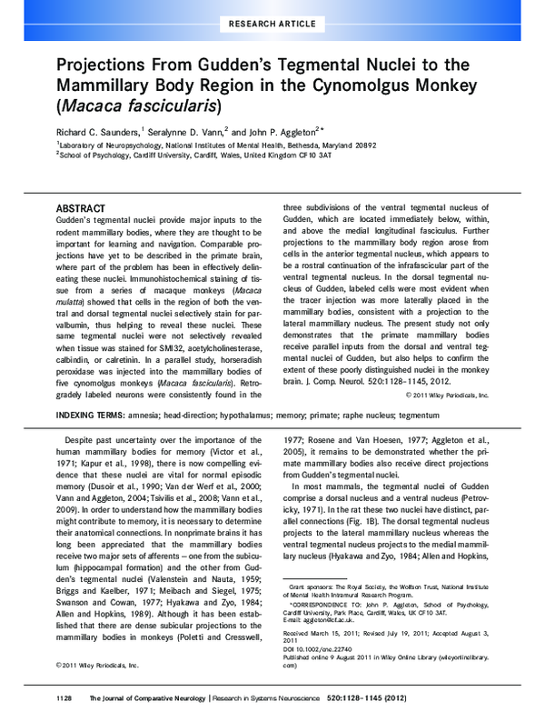 (PDF) Projections from Gudden's tegmental nuclei to the mammillary body ...