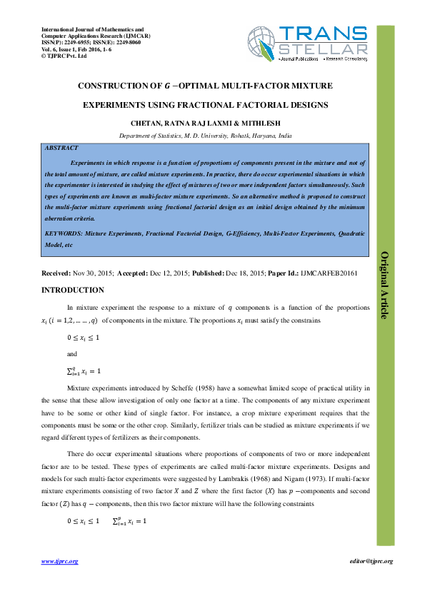 Optimal Multi-Factor Mixture Experiments Design