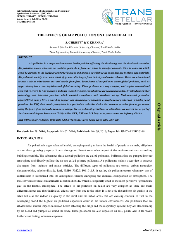 THE EFFECTS OF AIR POLLUTION ON HUMAN HEALTH