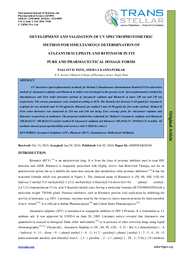 Development And Validation Of Uv Spectrophotometric Method For