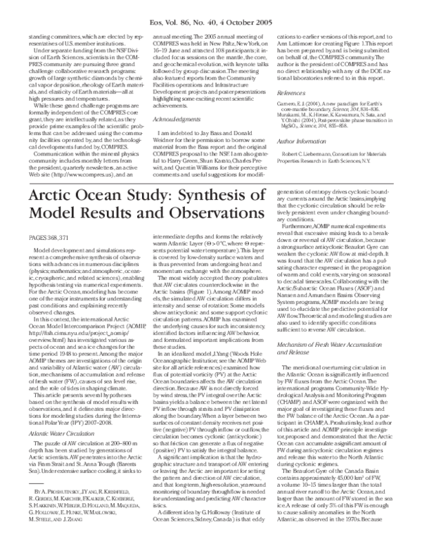 (PDF) Arctic ocean study: Synthesis of model results and observations
