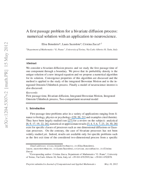 (PDF) A first passage problem for a bivariate diffusion process: Numerical solution with an ...