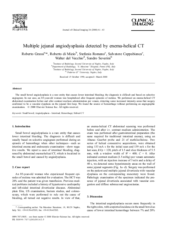 (PDF) Multiple jejunal angiodysplasia detected by enema-helical CT