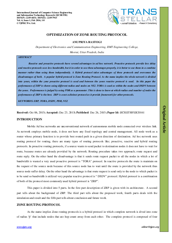 Optimization Of Zone Routing Protocol