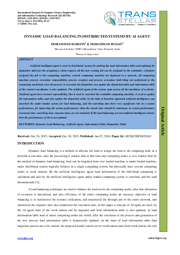 DYNAMIC LOAD BALANCING IN DISTRIBUTED SYSTEMS BY AI AGENT